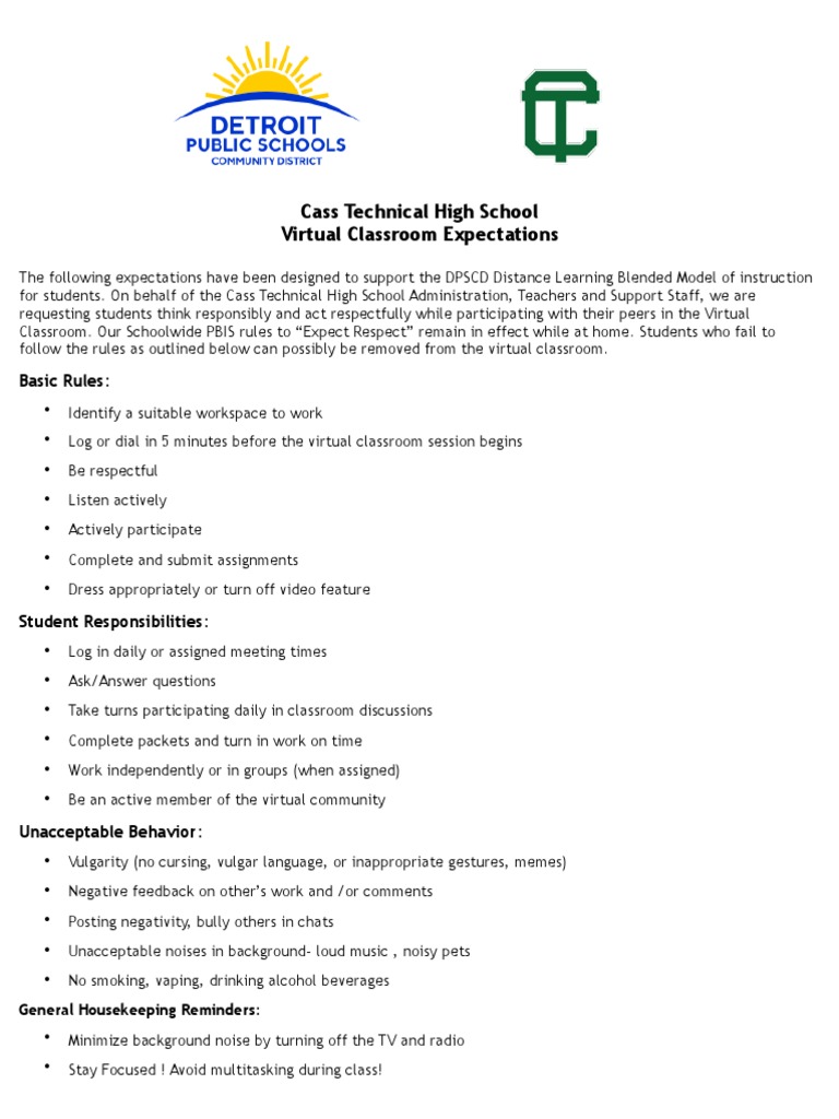 Virtual Classroom Expectations | PDF