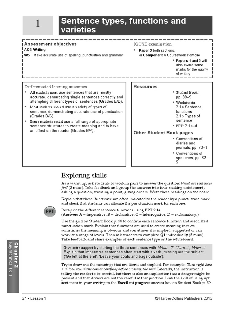Sentence Types, Functions and Varieties: Exploring Skills | PDF ...