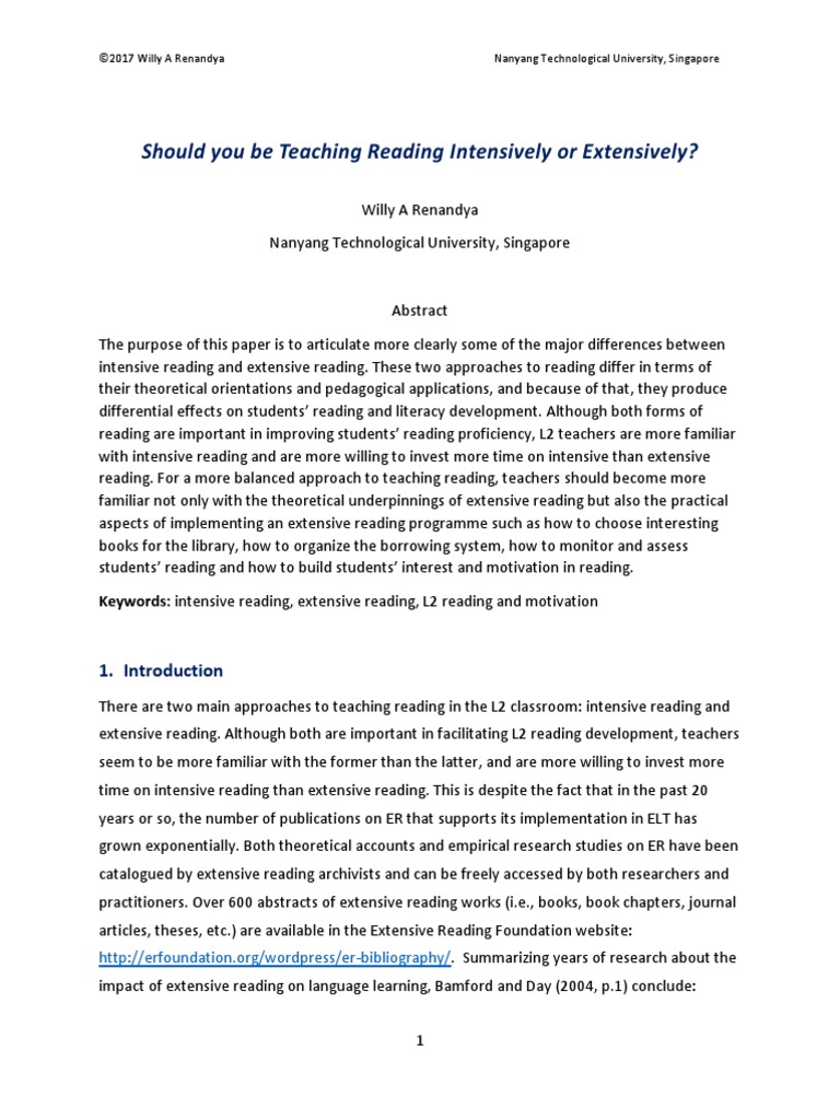 Should You Be Teaching Reading Intensively or Extensively? | PDF ...