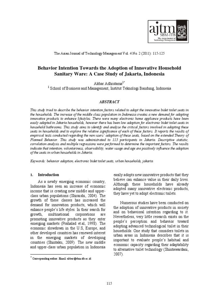 Behavior Intention Towards The Adoption | PDF | Coefficient Of ...