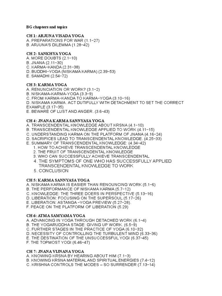 BG Chapters and Topics CH 1: Arjuna Visada Yoga | PDF | Krishna | Hinduism