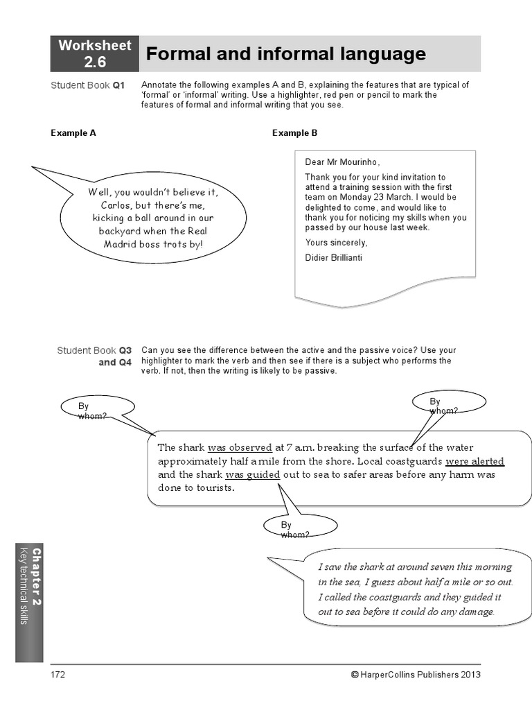 Formal and Informal Language: Worksheet | PDF