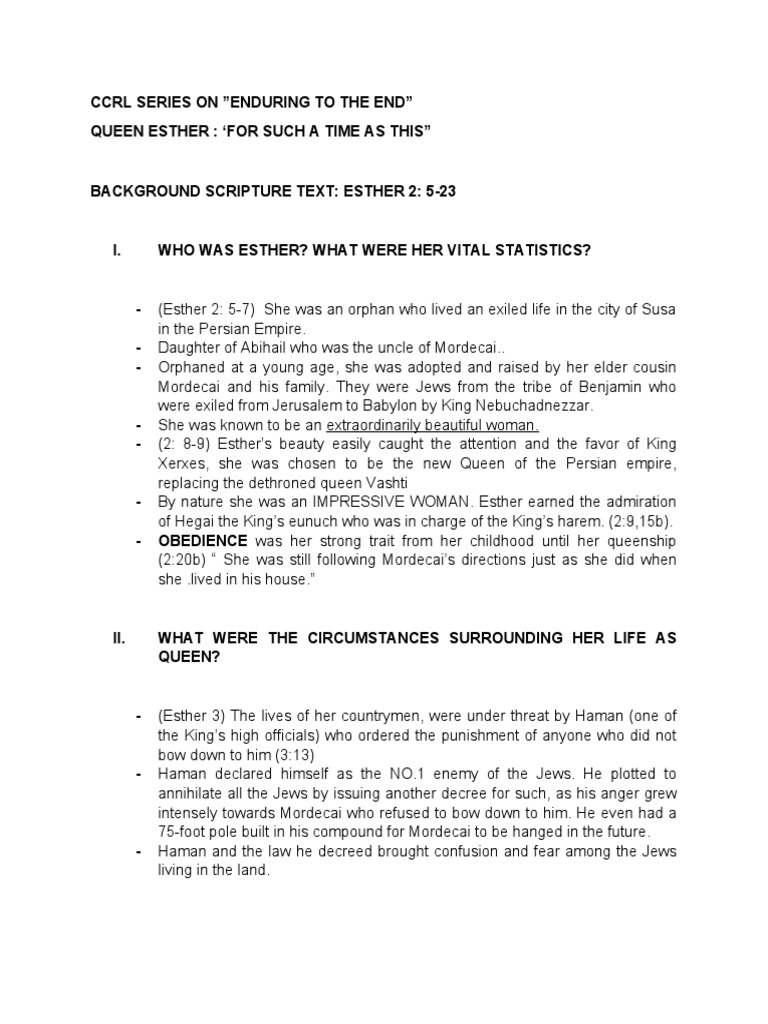 Queen Esther - For Such A Time As This | PDF | Esther | Books Of The ...