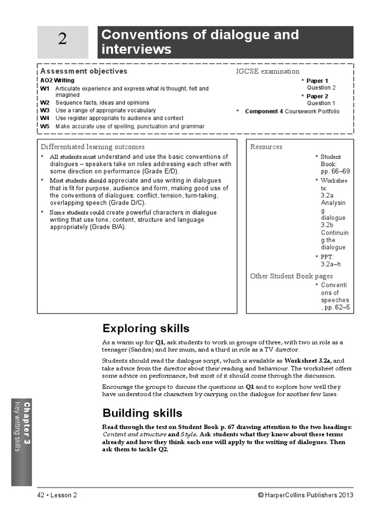 Conventions of Dialogue and Interviews: Exploring Skills | PDF ...