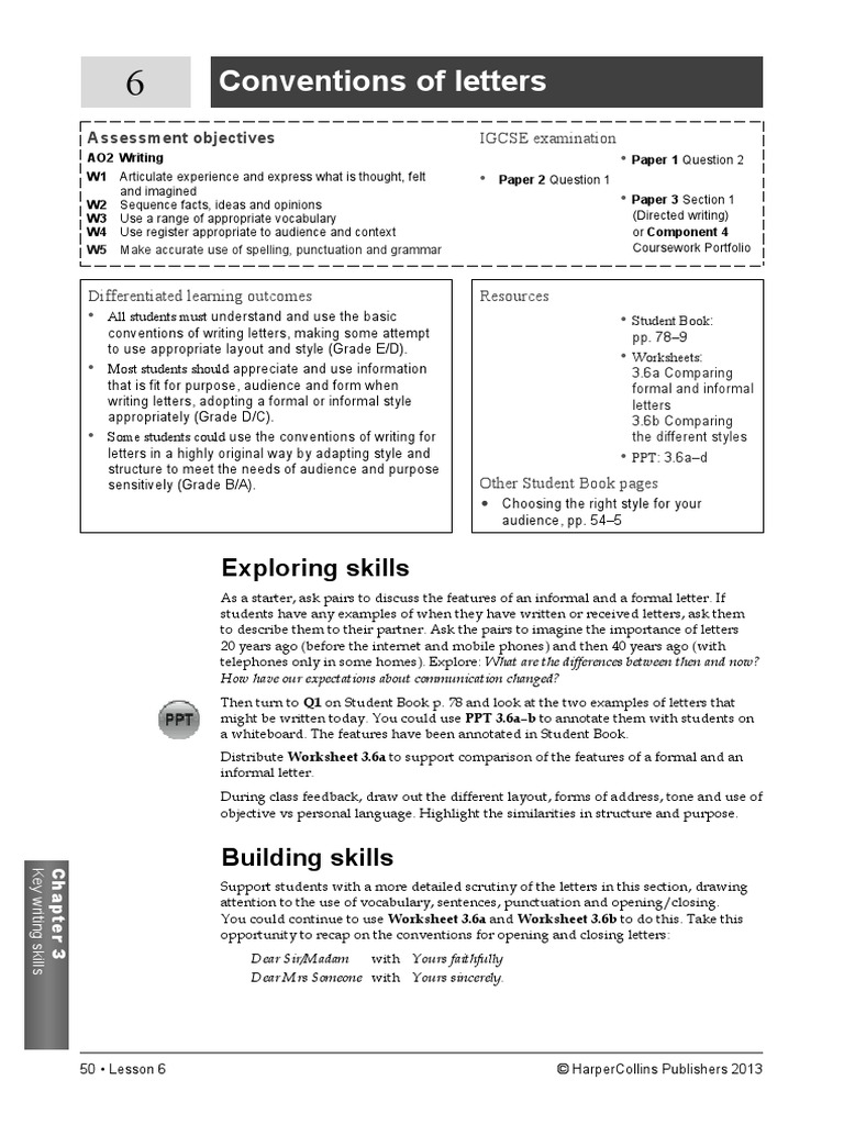 Conventions of Letters: Exploring Skills | PDF | Psychological Concepts ...