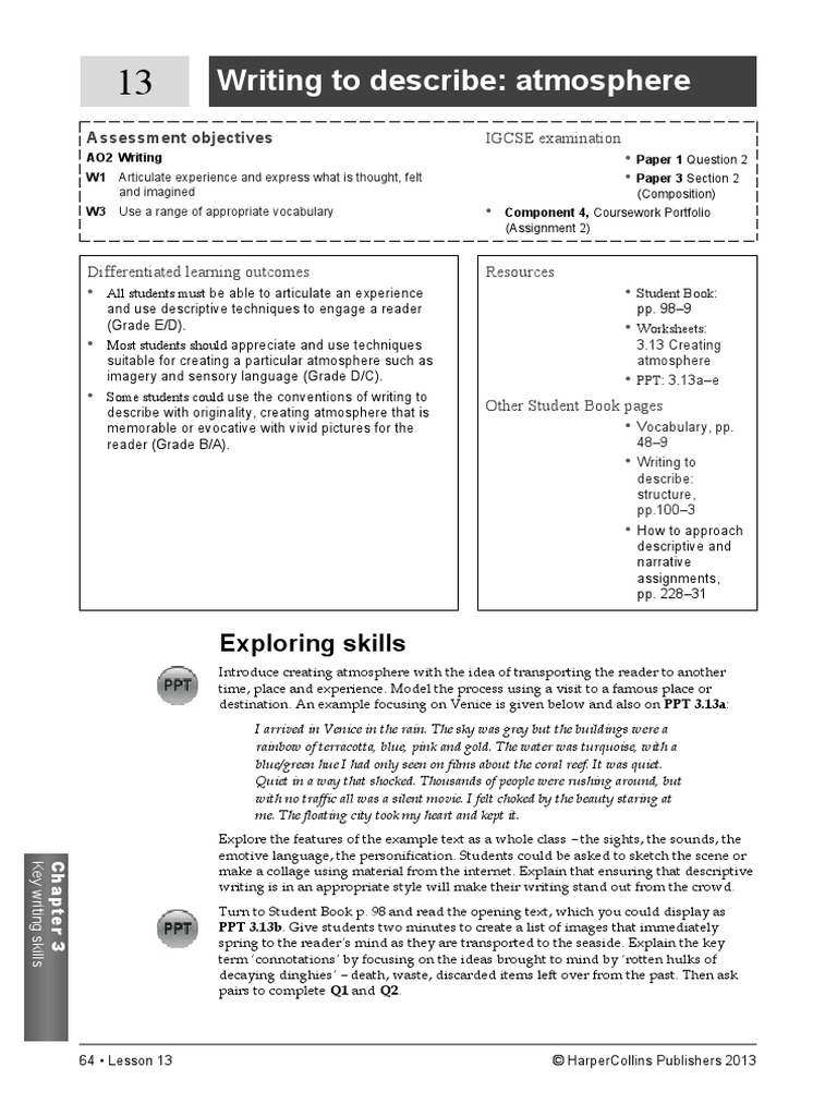 Writing To Describe: Atmosphere: Exploring Skills | PDF