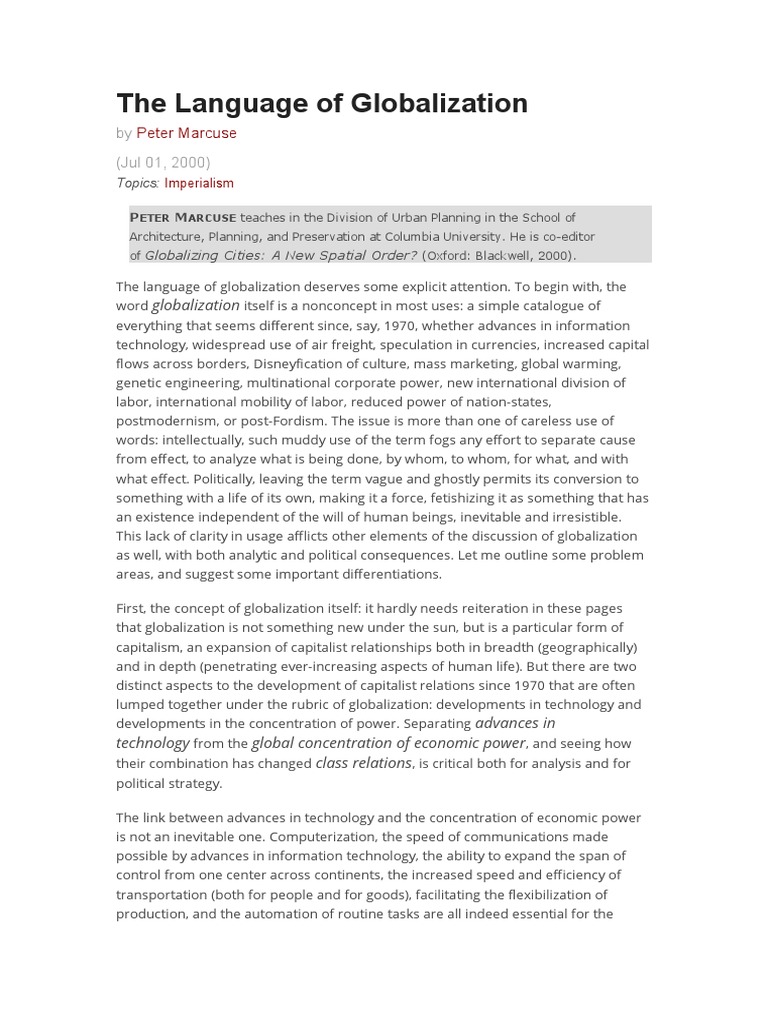 The Language of Globalization: Peter Marcuse | PDF | Globalization ...