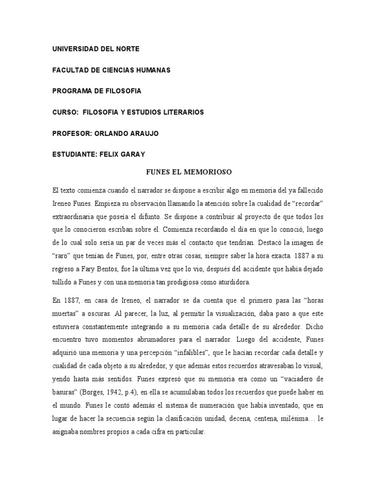 Funes El Memorioso | PDF | Ciencia cognitiva | Science