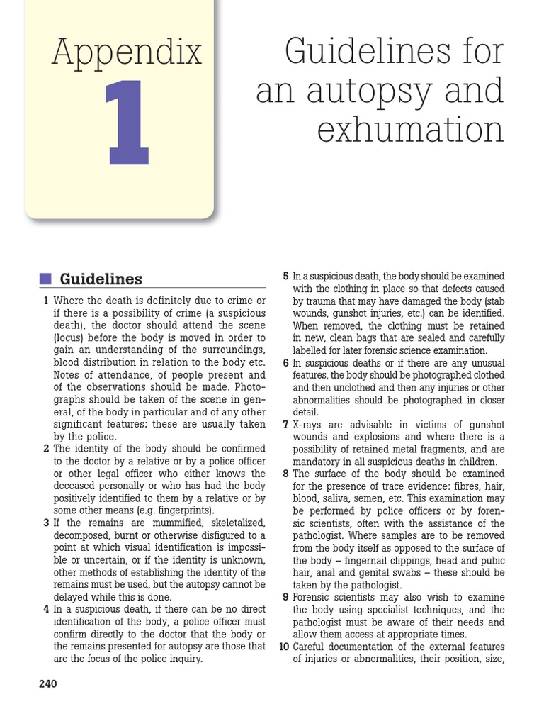 Guidelines For An Autopsy and Exhumation Appendix | PDF | Autopsy | Abdomen