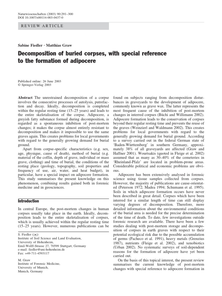 Decomp of Buried Corpses-Formation of Adipocere PDF | PDF ...
