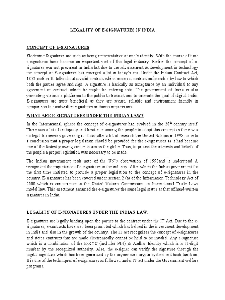 Legality of E-Signatures in India | Download Free PDF | Government ...