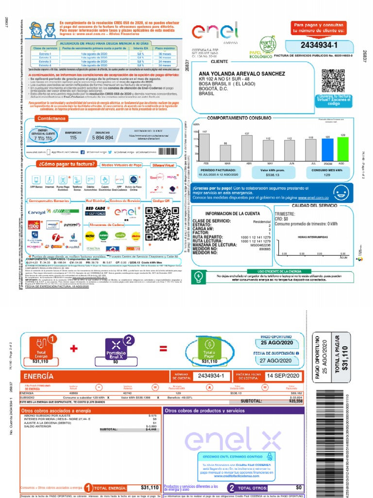Factura Codensa 1er Piso Agosto | PDF | Kilovatio Hora | Cantidades fisicas