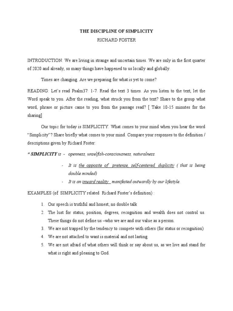 The Discipline of Simplicity: " SIMPLICITY Is - Openness, Unselfish ...