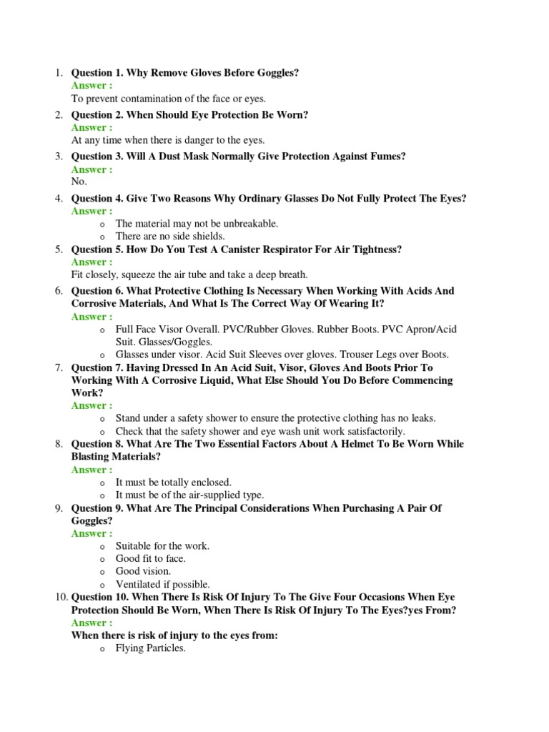 PPE Questions and Answers Guide | PDF | Personal Protective Equipment ...