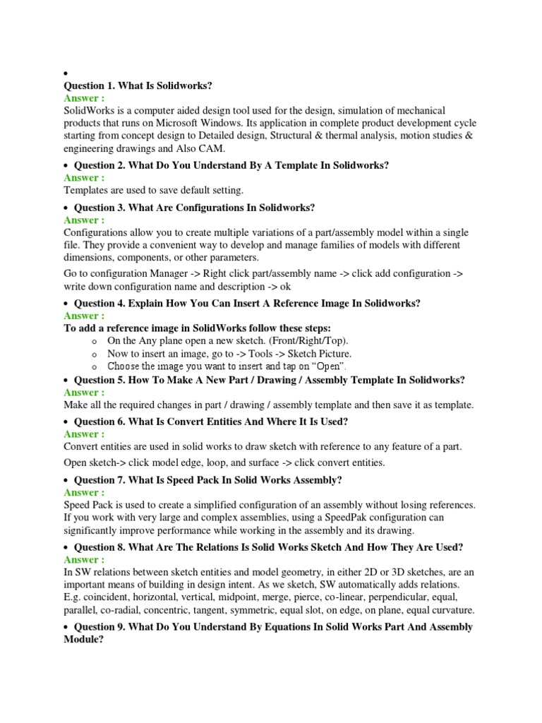 SolidWorks Interview Questions | PDF | Computing | Computing And ...