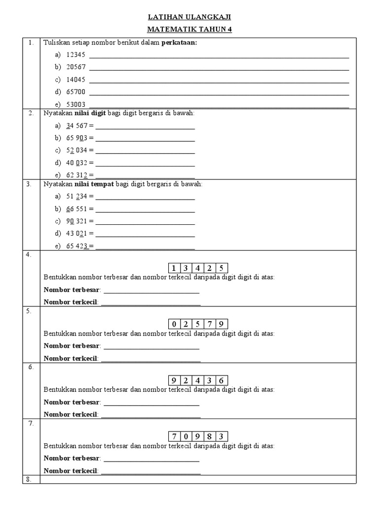 Latihan Ulangkaji Tahun 4 | PDF