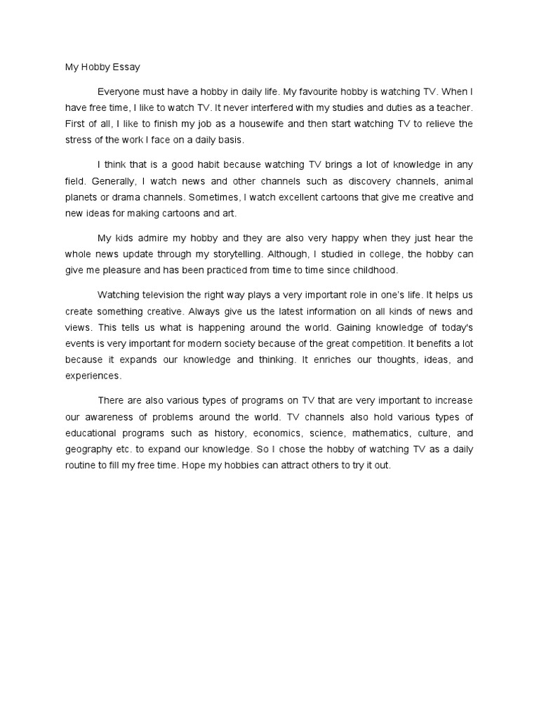 My Hobby Essay | PDF | Social Science