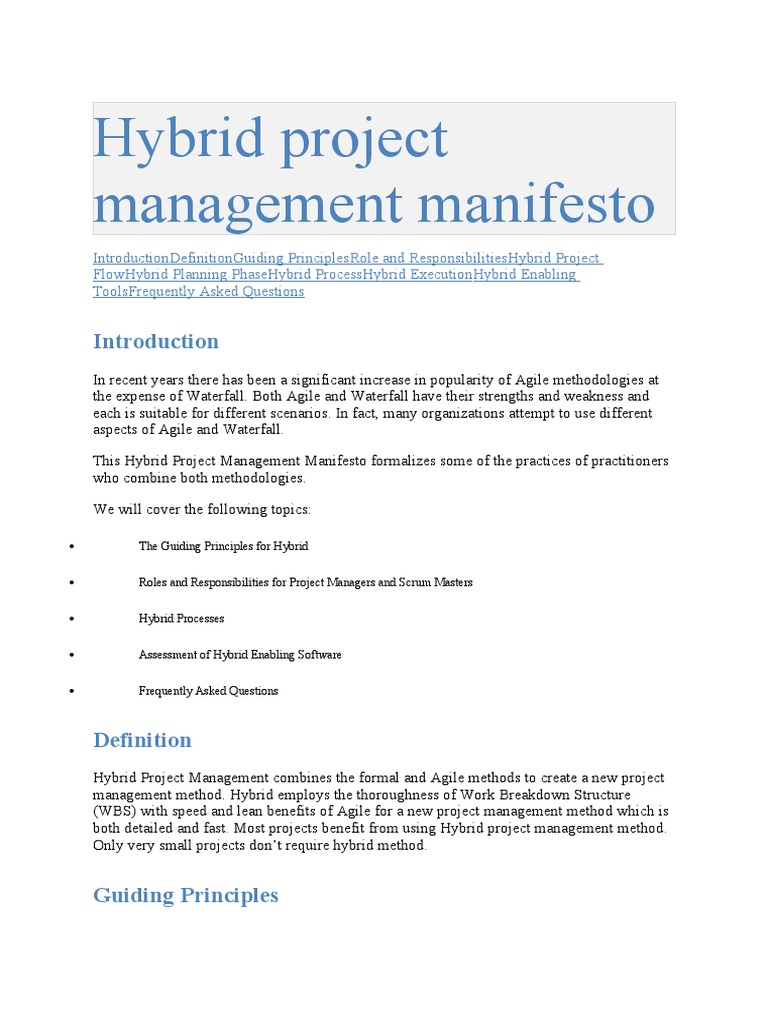 Hybrid Project Management Manifesto | PDF | Scrum (Software Development ...