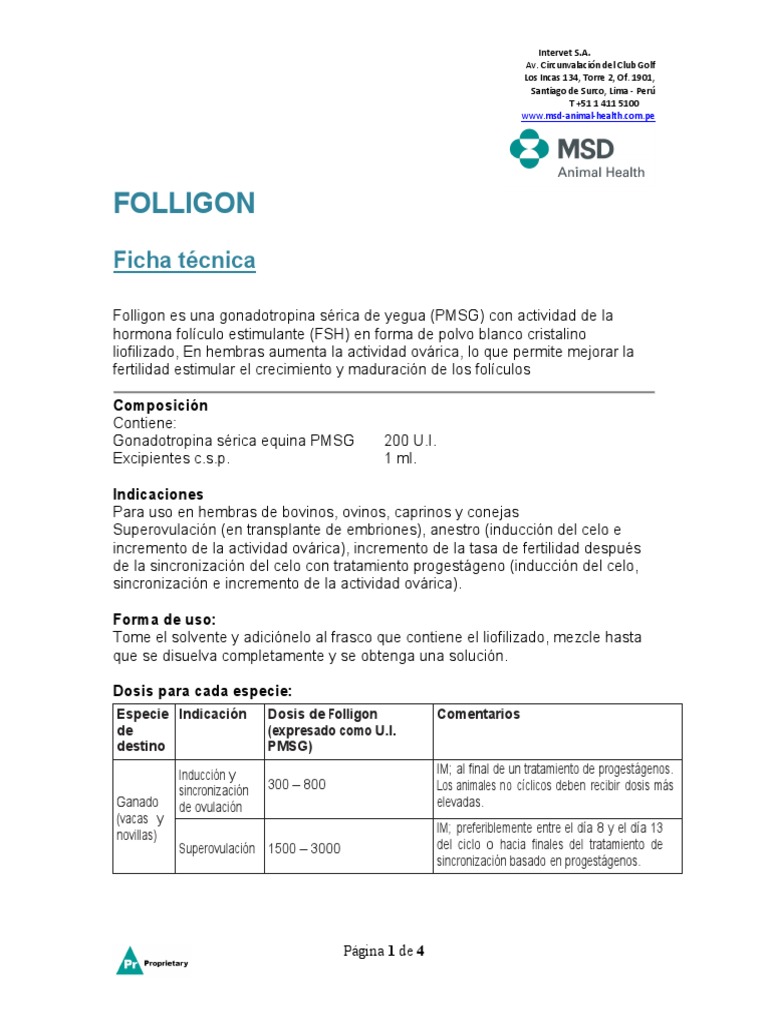 Folligon Ficha Tecnica | PDF | Gonadotropina | Oveja