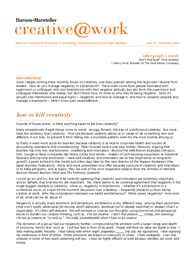 Negativity and Creativity | PDF | Brainstorming | Creativity