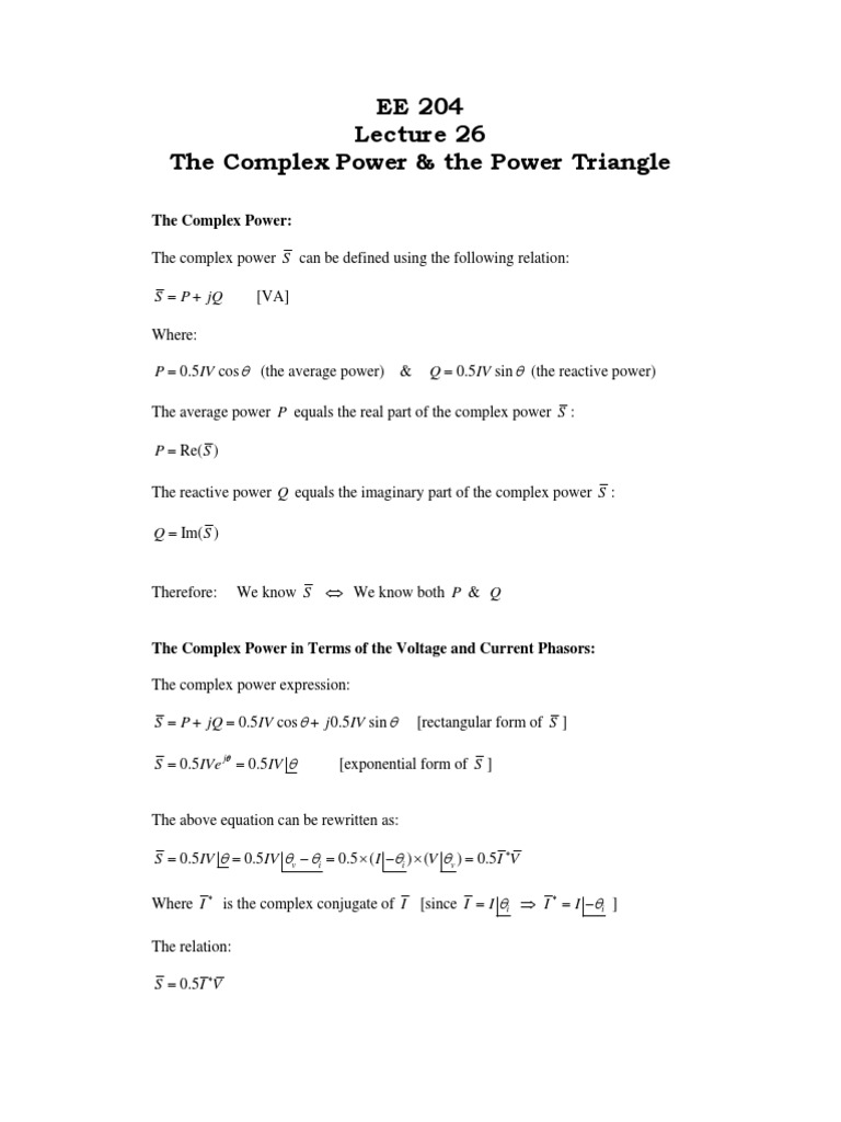 EE 204 The Complex Power & The Power Triangle | PDF | Ac Power ...