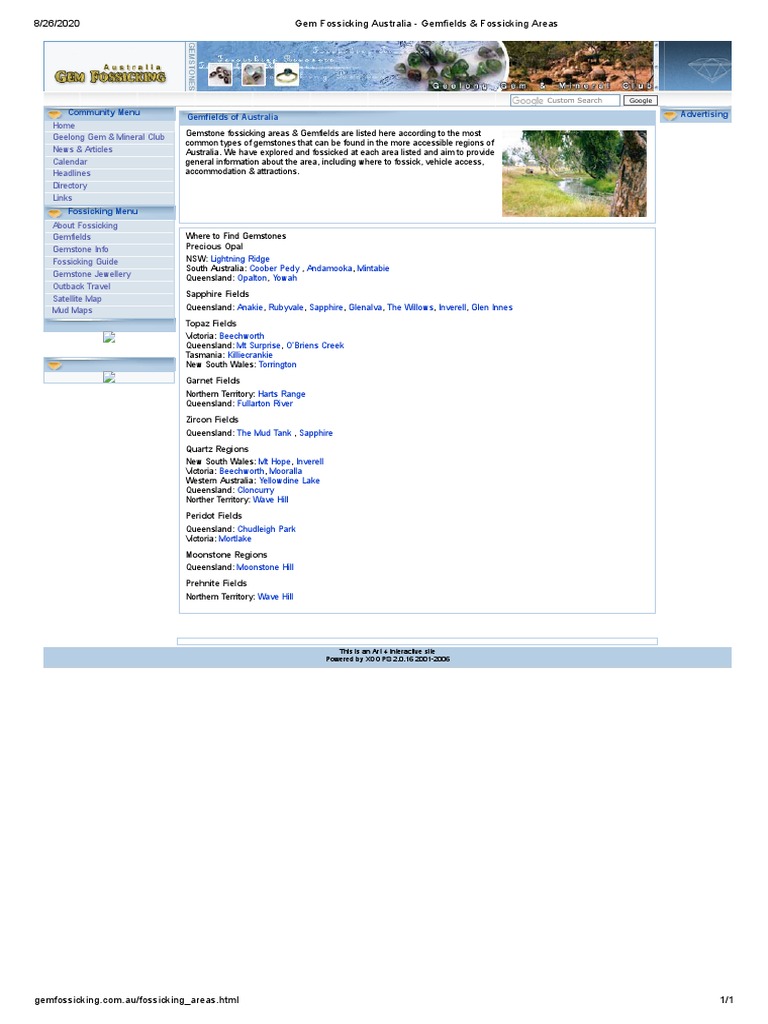 Gem Fossicking Australia - Gemfields & Fossicking Areas | PDF ...