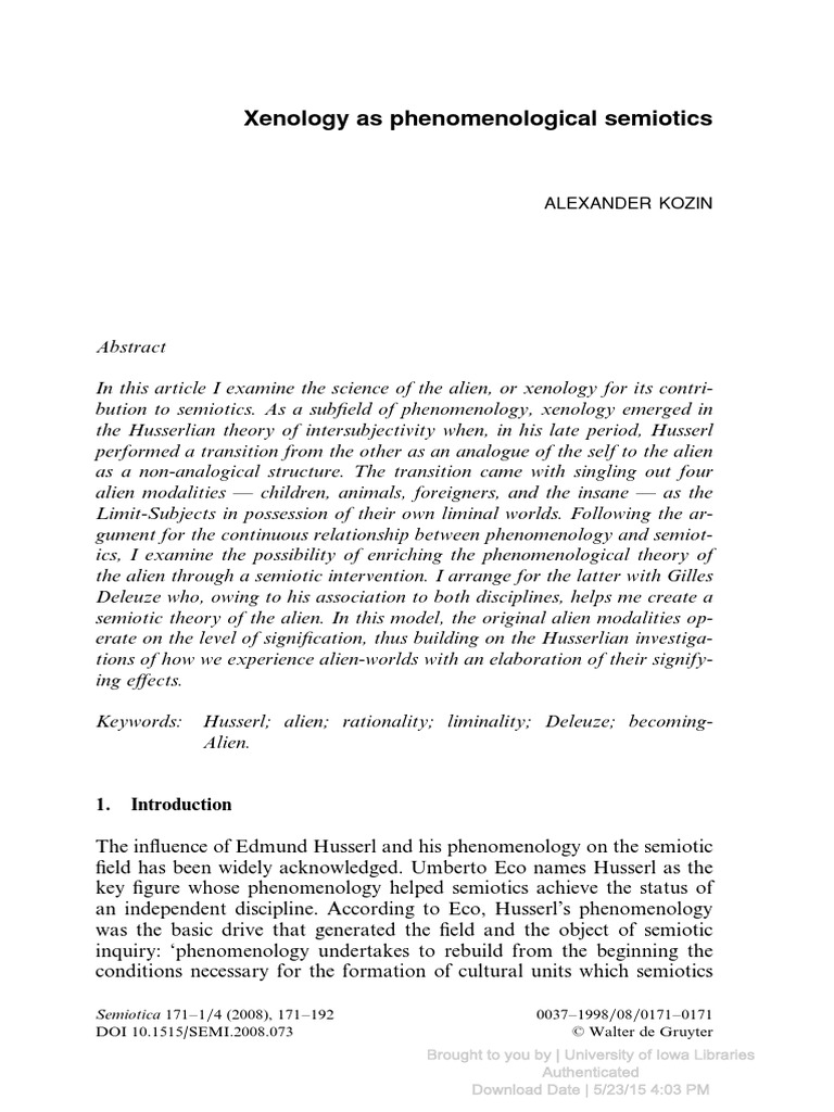 Xenology As Phenomenological Semiotics | PDF | Phenomenology ...