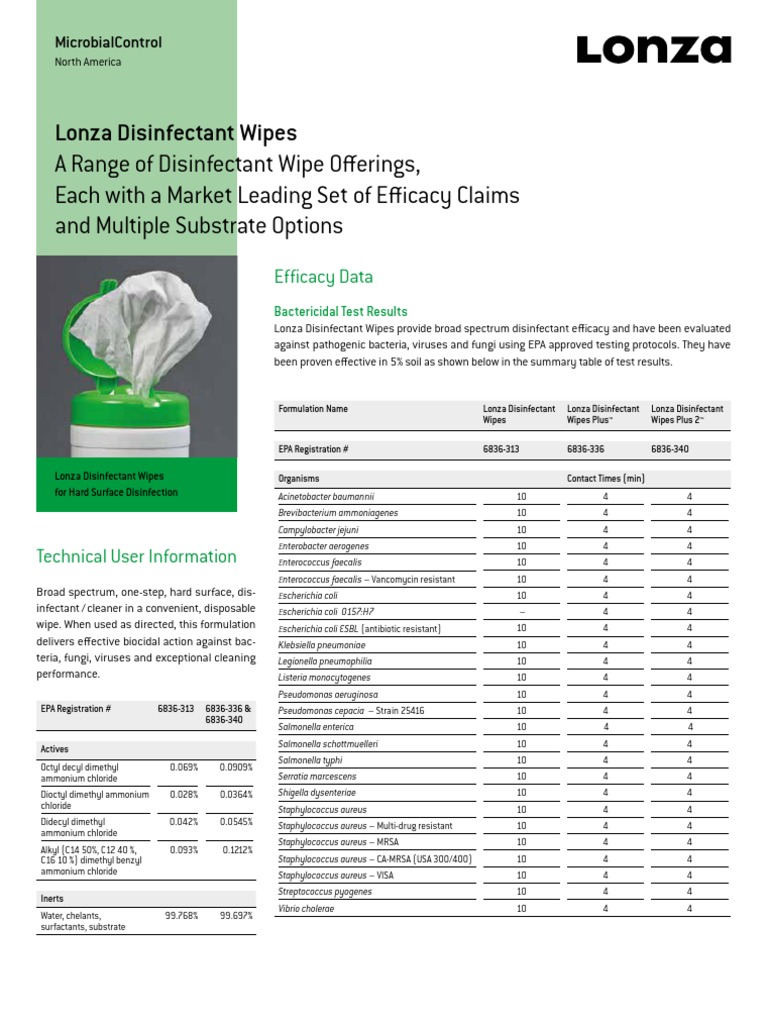 Lonza Brochures Lonza Disinfectant Wipes For Hard Surface Disinfection ...