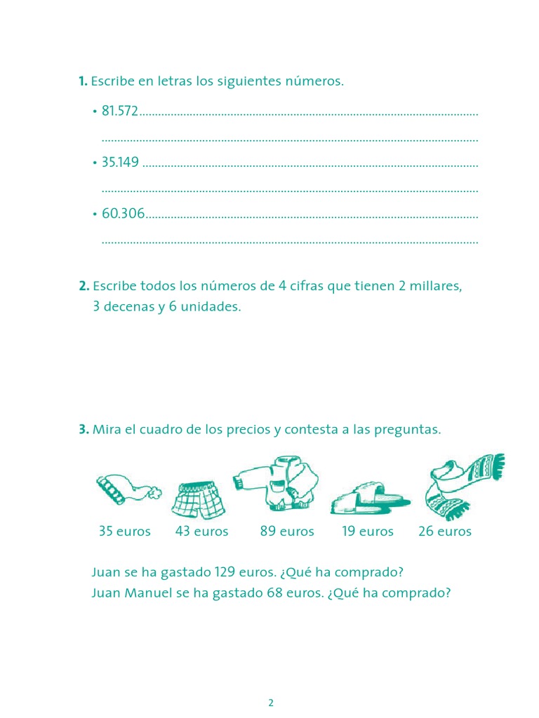 Números en letras y problemas matemáticos | PDF | Números | Matemática ...