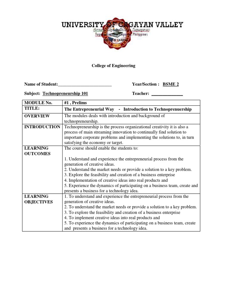 1 Module 1 Technopreneurship 101 Prelims Pdf Play Station