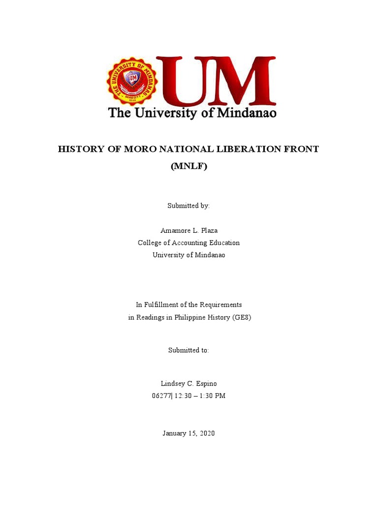 History of Moro National Liberation Front (MNLF) : Submitted by | PDF ...