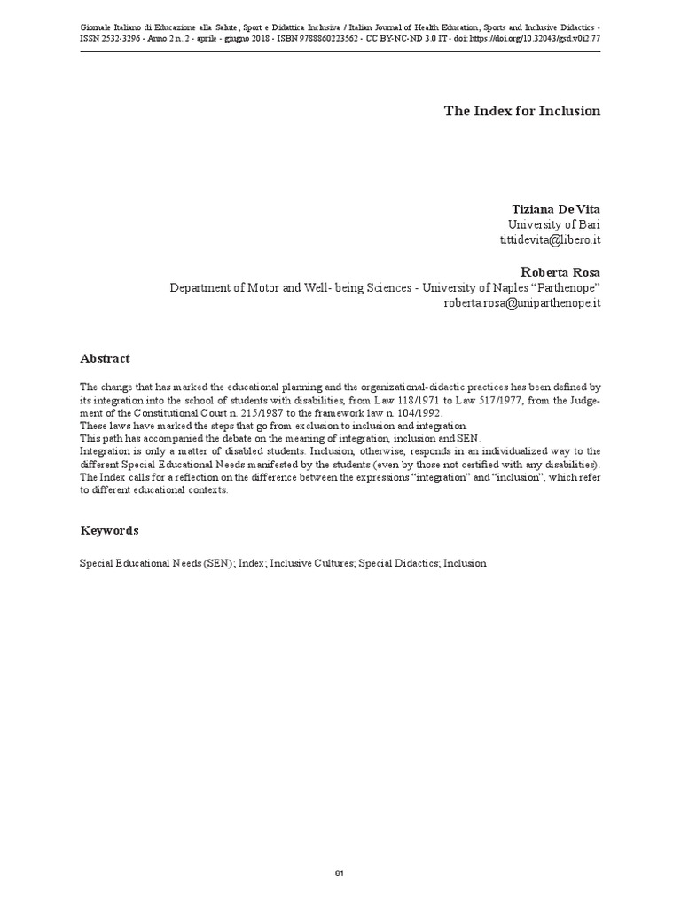 The Index For Inclusion PDF | Download Free PDF | Learning Disability ...