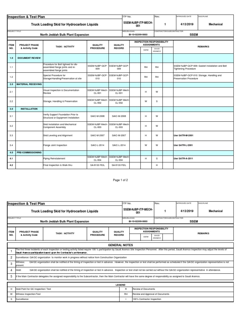 ITP For Truck Loading Skid - Rev.01 | PDF | Pipe (Fluid Conveyance) | Valve