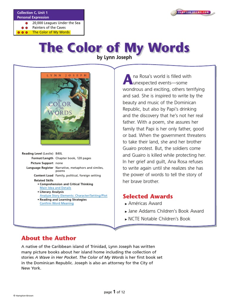 The Color of My Words Lesson Plan Ideas PDF | PDF | Notebook | Poetry
