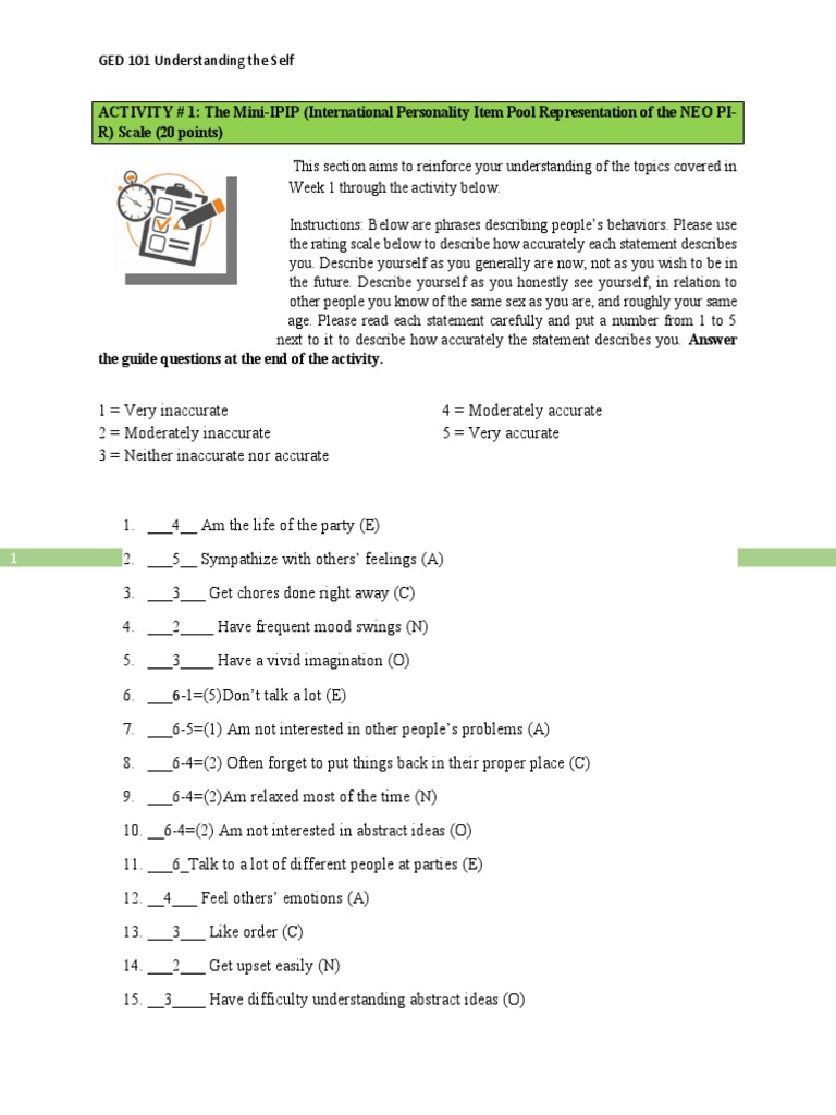 AZENETH AGON - Activity #1 The Mini-IPIP Scale | PDF | Extraversion And Introversion | Social ...