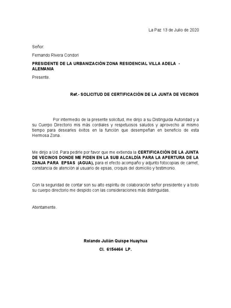 Certificacion de La Junta de Vecinos | PDF