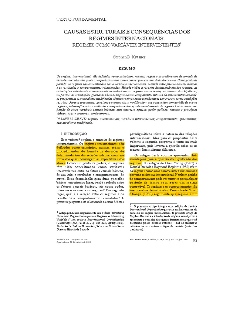 (Krasner) Causas Estruturais e Consequ Ncias Dos Regimes Internacionais ...