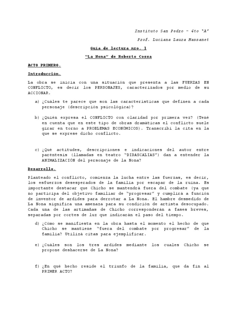 Análisis del primer acto de la obra teatral "La Nona | PDF