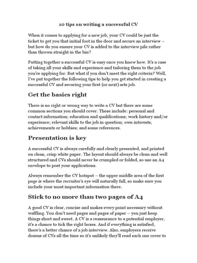 10 Tips On Writing A Successful CV PDF | PDF