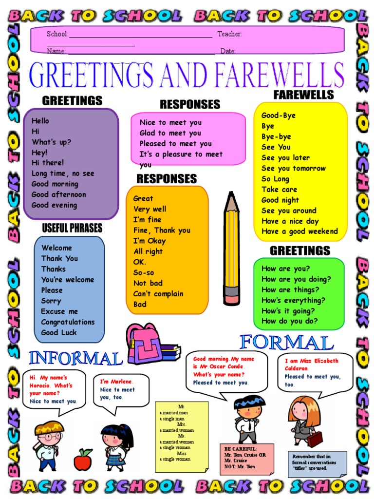 Greetings and Farewells Worksheet | PDF