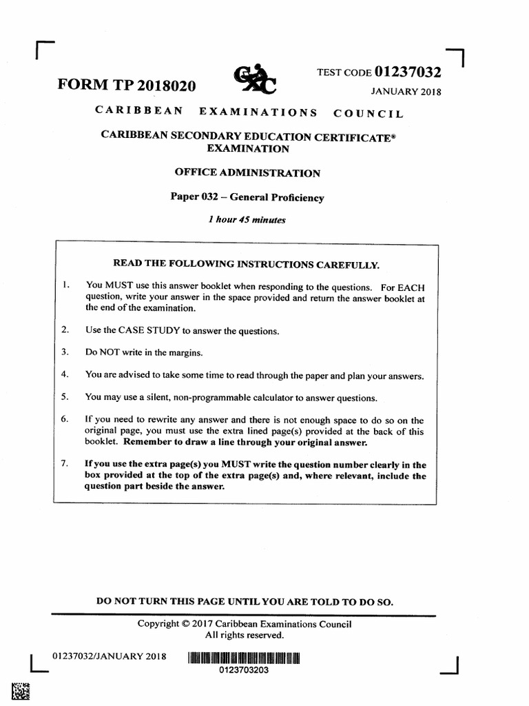 CSEC Office Administration January 2018 P032 PDF | PDF | Communication ...