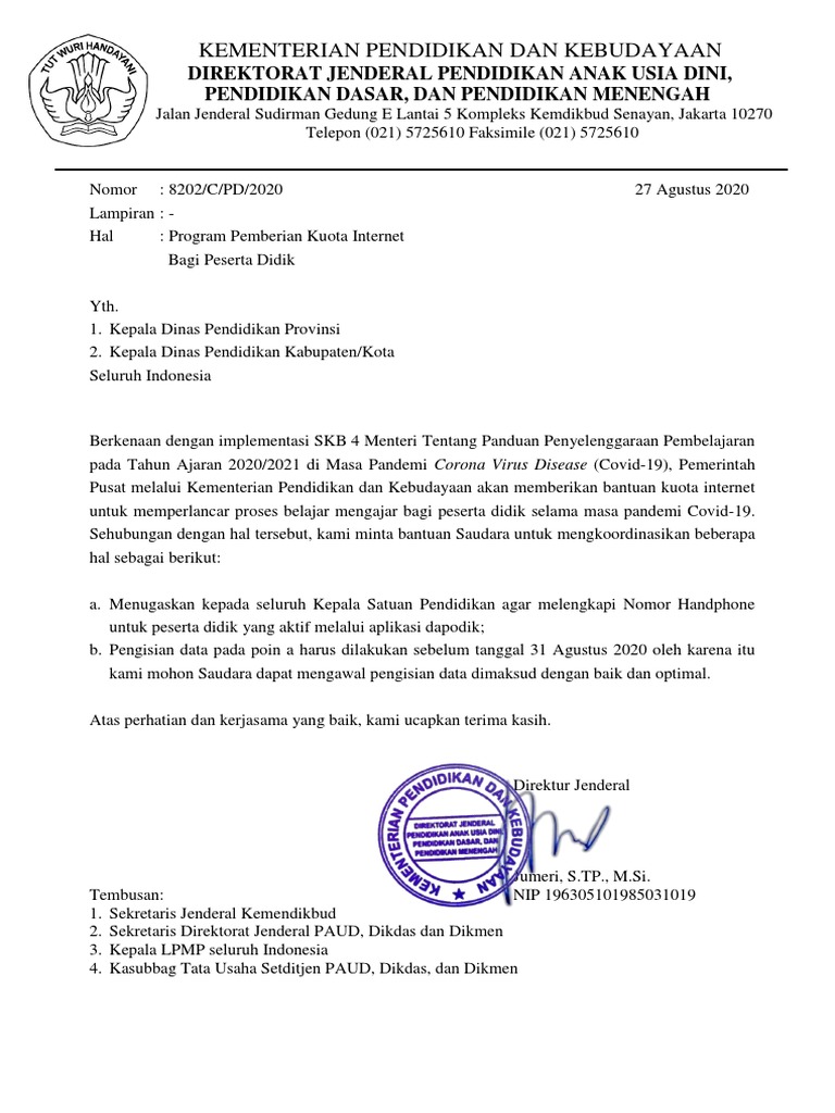 Surat Bantuan Kuota Internet | PDF