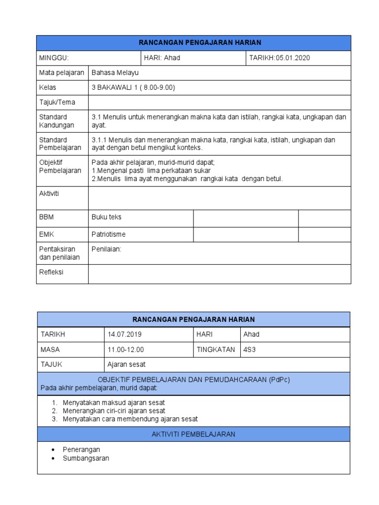 Rancangan Pengajaran Harian | PDF
