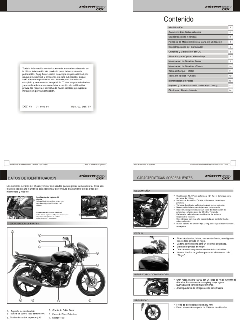 Manual de Servicio Bajaj Discover 135 PDF | PDF | Carburador | Pistón