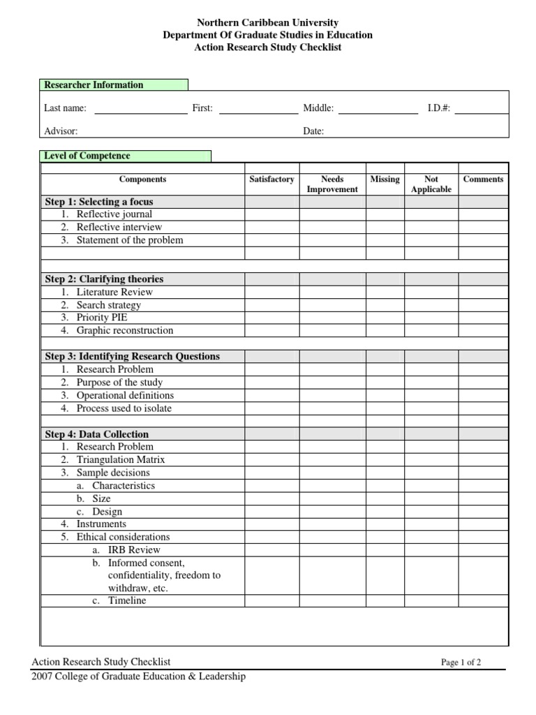 Action Research Study Checklist | PDF