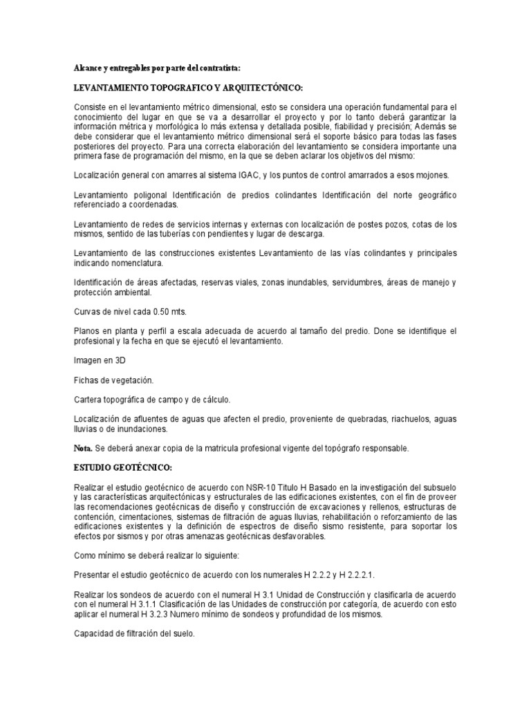 Alcance y Entregables Por Parte Del Contratista | PDF | Presupuesto | Techo