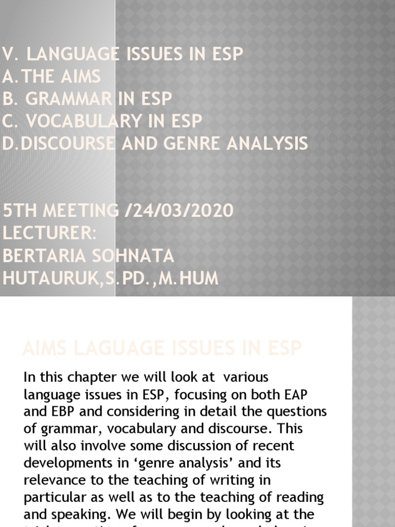 Language Issues in ESP | PDF | Vocabulary | Grammatical Tense