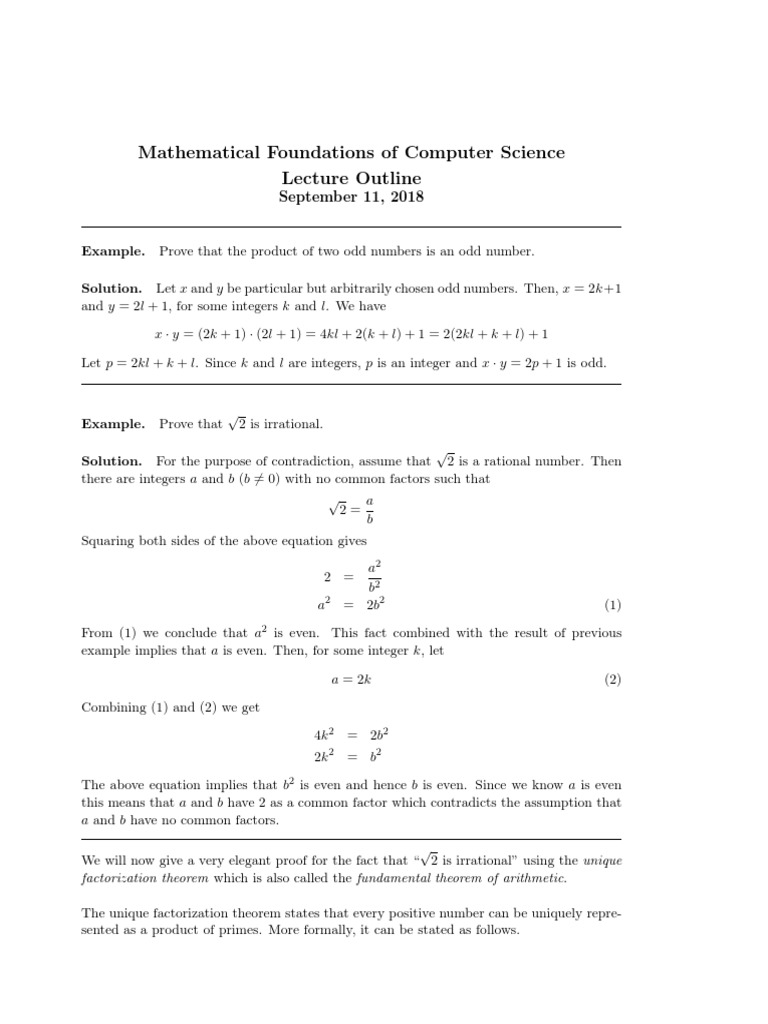 Mathematical Foundations of Computer Science Lecture Outline | PDF | Prime Number | Factorization