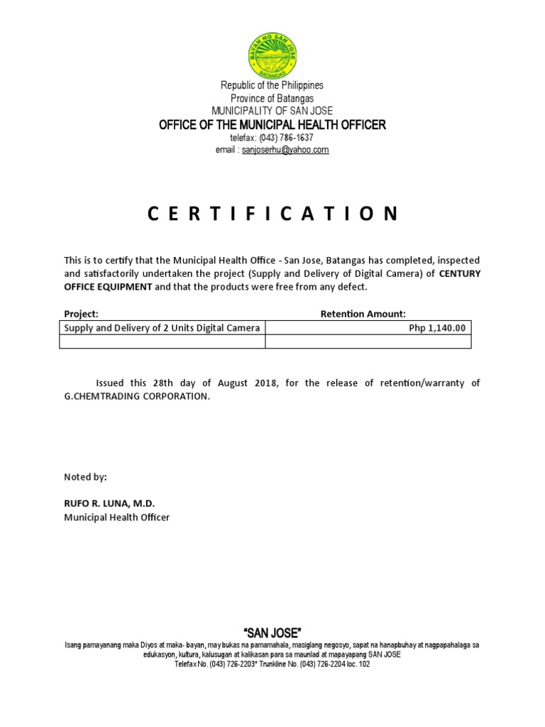 Retention Certificates for Projects | PDF | Fax