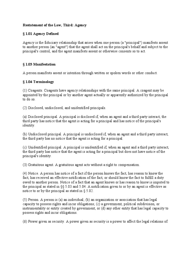 Restatement Agency 3rd | PDF | Law Of Agency | Law And Economics